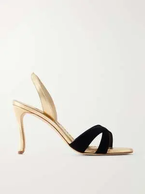 Manolo Blahnik Callydra 90 Velvet And Leather Sandals - Black