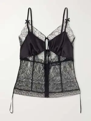 Dolce & Gabbana Bow-detailed Satin-trimmed Lace Cami - Black