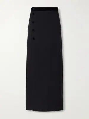 BLAZÉ MILANO Ara Velvet-trimmed Crepe Midi Skirt - Black