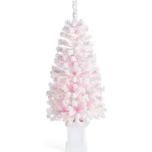 GLITZHOME 4ft Pre-lit Flocked Artificial Christmas Porch Tree With 100 Led Lights - Pink