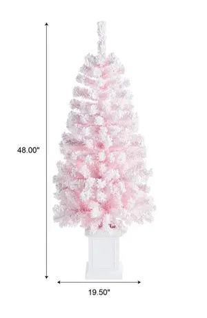 GLITZHOME 4ft Pre-lit Flocked Artificial Christmas Porch Tree With 100 Led Lights