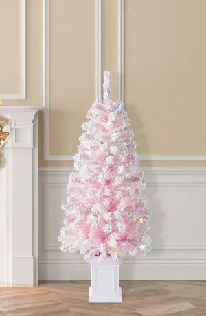 GLITZHOME 4ft Pre-lit Flocked Artificial Christmas Porch Tree With 100 Led Lights