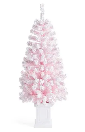 GLITZHOME 4ft Pre-lit Flocked Artificial Christmas Porch Tree With 100 Led Lights
