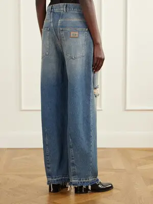 Dolce & Gabbana Distressed High-rise Wide-leg Jeans