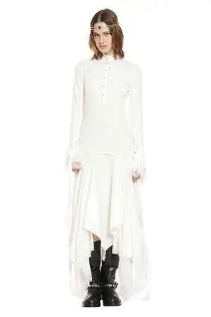 ANN DEMEULEMEESTER Tessie Serafino Dress With Chiffon Ruffles - White
