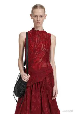 MARC LE BIHAN Pleated Lace Long Sleeve Top