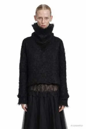 MARC LE BIHAN Fluffy Mohair Cropped Turtleneck - Black