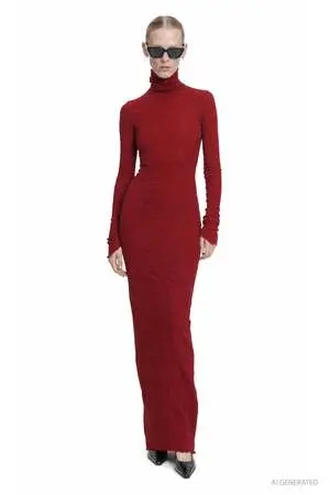 MARC LE BIHAN Turtleneck Nylon Silk Long Dress