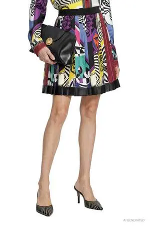 Versace Teatro Print Pleated Mini Skirt - Multicolor