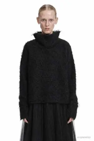 MARC LE BIHAN Fluffy Mohair Turtleneck Sweater - Black
