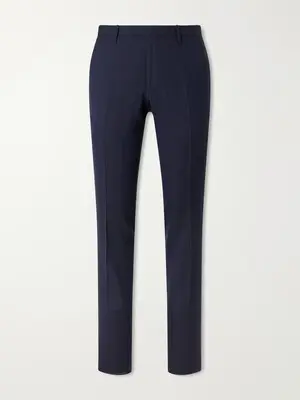 Mr P. Straight-leg Wool, Silk And Linen-blend Trousers - Blue