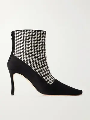 Manolo Blahnik Gosta 90 Houndstooth Wool And Suede Ankle Boots - Black