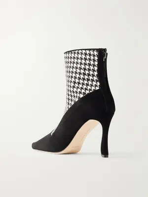 Manolo Blahnik Gosta 90 Houndstooth Wool And Suede Ankle Boots - Black