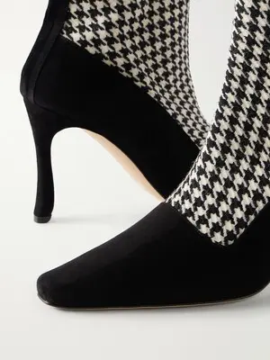 Manolo Blahnik Gosta 90 Houndstooth Wool And Suede Ankle Boots - Black