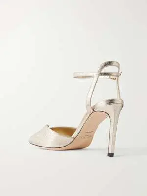 JIMMY CHOO Sacora 85 Metallic Crinkled-satin Sandals