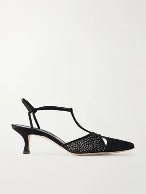 Manolo Blahnik Turgimolda 50 Flocked Mesh And Satin Pumps - Black