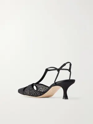 Manolo Blahnik Turgimolda 50 Flocked Mesh And Satin Pumps