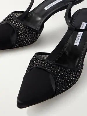Manolo Blahnik Turgimolda 50 Flocked Mesh And Satin Pumps