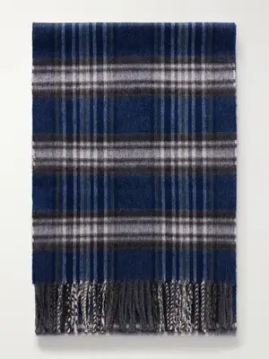 Johnstons Of Elgin Johnstons Of Elgin - Doune Fringed Checked Scarf - Men - Blue Blue