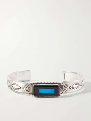 PEYOTE BIRD Luke Sterling Onyx And Turquoise Bracelet - Silver