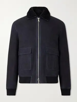 Mr P. Shearling-trimmed Suede Bomber Jacket - Blue