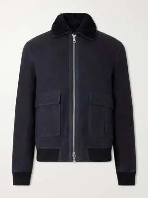 Mr P. Shearling-trimmed Suede Bomber Jacket - Navy