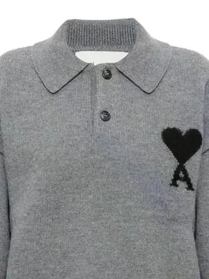 AMI Paris Ami De Coeur Wool Polo Shirt Grey