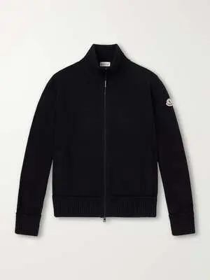 Moncler Logo-appliquéd Wool And Cashmere-blend Zip-up Cardigan - Black