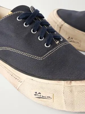 Visvim Logan Distressed Canvas Sneakers - Blue