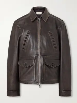 Officine Générale Mori Leather Jacket - Brown