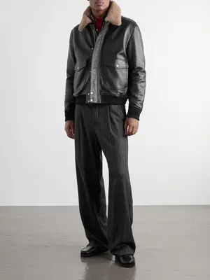 Mr P. Shearling-trimmed Full-grain Leather Blouson Jacket