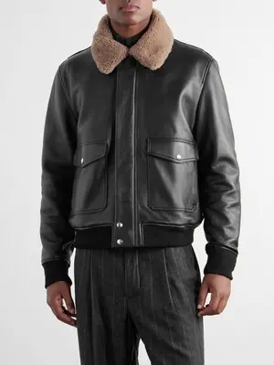 Mr P. Shearling-trimmed Full-grain Leather Blouson Jacket
