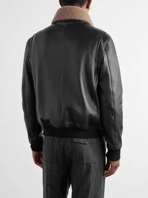 Mr P. Shearling-trimmed Full-grain Leather Blouson Jacket