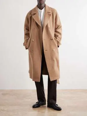 De Bonne Facture Belted Double-breasted Brushed Wool And Camel Hair-blend Coat