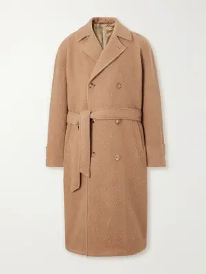 De Bonne Facture Belted Double-breasted Brushed Wool And Camel Hair-blend Coat - Neutrals