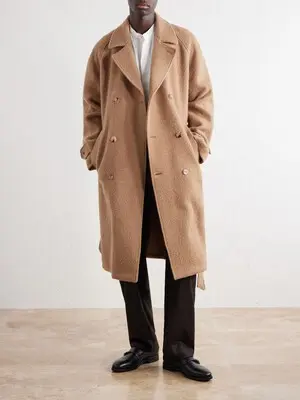 De Bonne Facture Belted Double-breasted Brushed Wool And Camel Hair-blend Coat