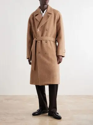 De Bonne Facture Belted Double-breasted Brushed Wool And Camel Hair-blend Coat
