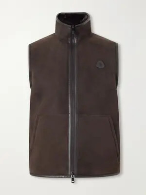 Moncler Rysfen Logo-appliquéd Leather-trimmed Shearling And Quilted Shell Down Gilet