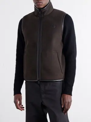Moncler Rysfen Logo-appliquéd Leather-trimmed Shearling And Quilted Shell Down Gilet