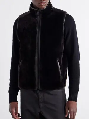 Moncler Rysfen Logo-appliquéd Leather-trimmed Shearling And Quilted Shell Down Gilet