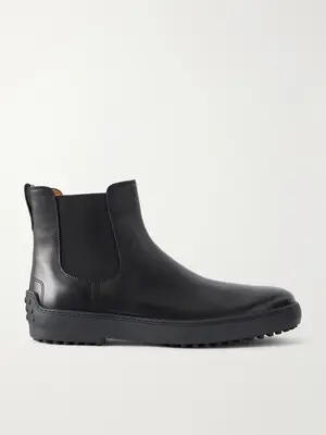 TOD'S Winter Gommino Leather Chelsea Boots - Black