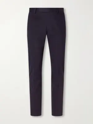 Brioni Tapered Brushed Cotton-blend Gabardine Trousers - Blue