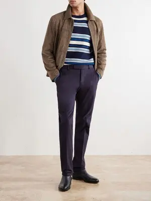 Brioni Tapered Brushed Cotton-blend Gabardine Trousers