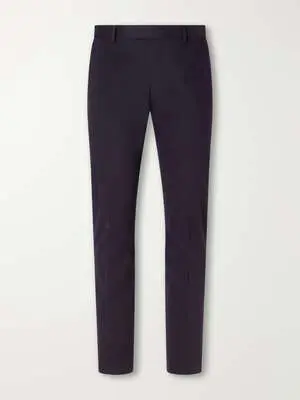 Brioni Tapered Brushed Cotton-blend Gabardine Trousers - Navy
