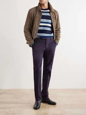 Brioni Tapered Brushed Cotton-blend Gabardine Trousers