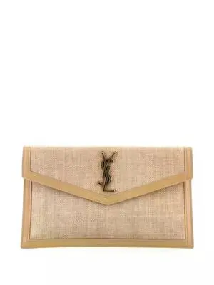 SAINT LAURENT Uptown Pouch Raffia Clutch Bag