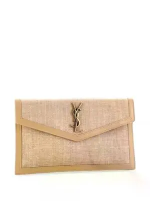 Saint Laurent Uptown Pouch Raffia Clutch Bag - Neutrals