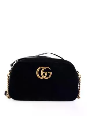 Gucci Gg Marmont Shoulder Bag Matelasse Velvet Small Crossbody Bag - Black