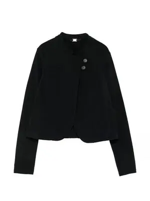 High Arise Asymmetric-fastening Collarless Jacket - Black