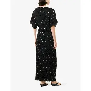 NEVER FULLY DRESSED Tilly Polkadot Plissé Midi Dress